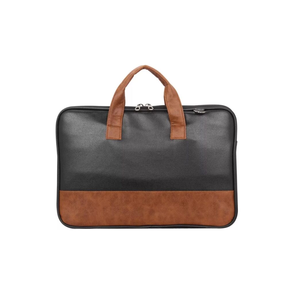 Two Tone Faux Leather Laptop Bag With Company Logo