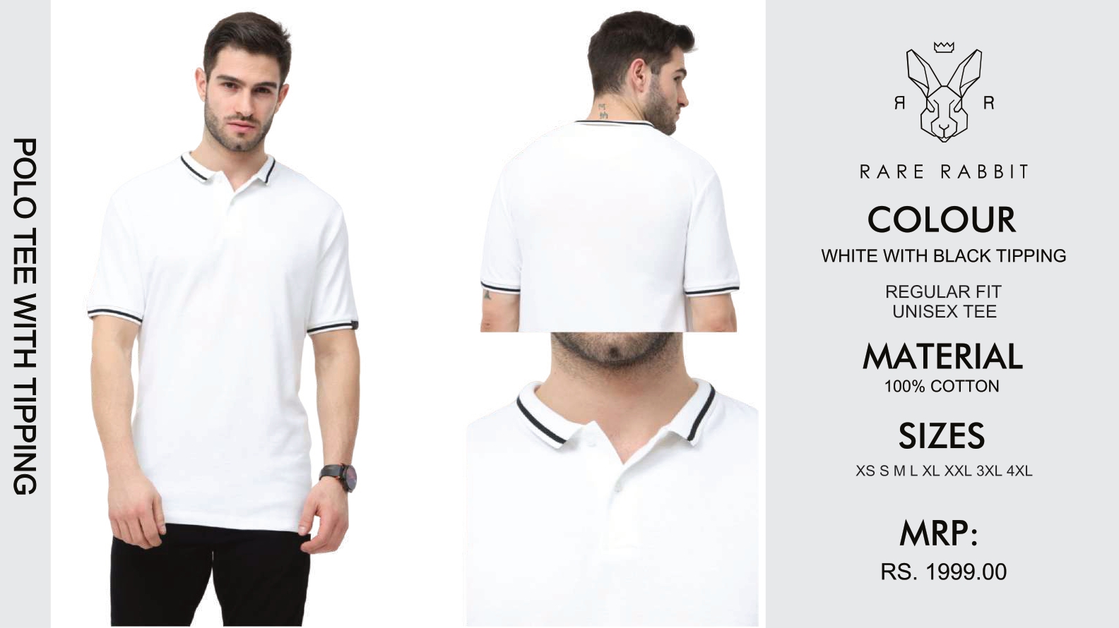 White Rare Rabbit 100% Cotton Premium Polo T-Shirt | Merch Story