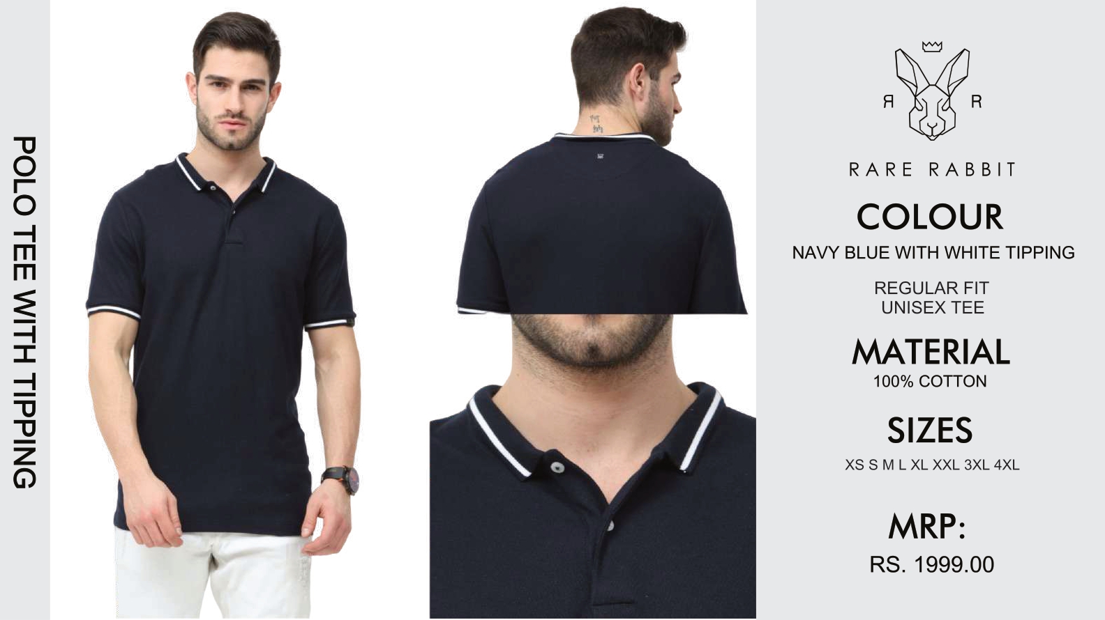 Navy Blue Rare Rabbit 100% Cotton Premium Polo T-Shirt | Merch Story